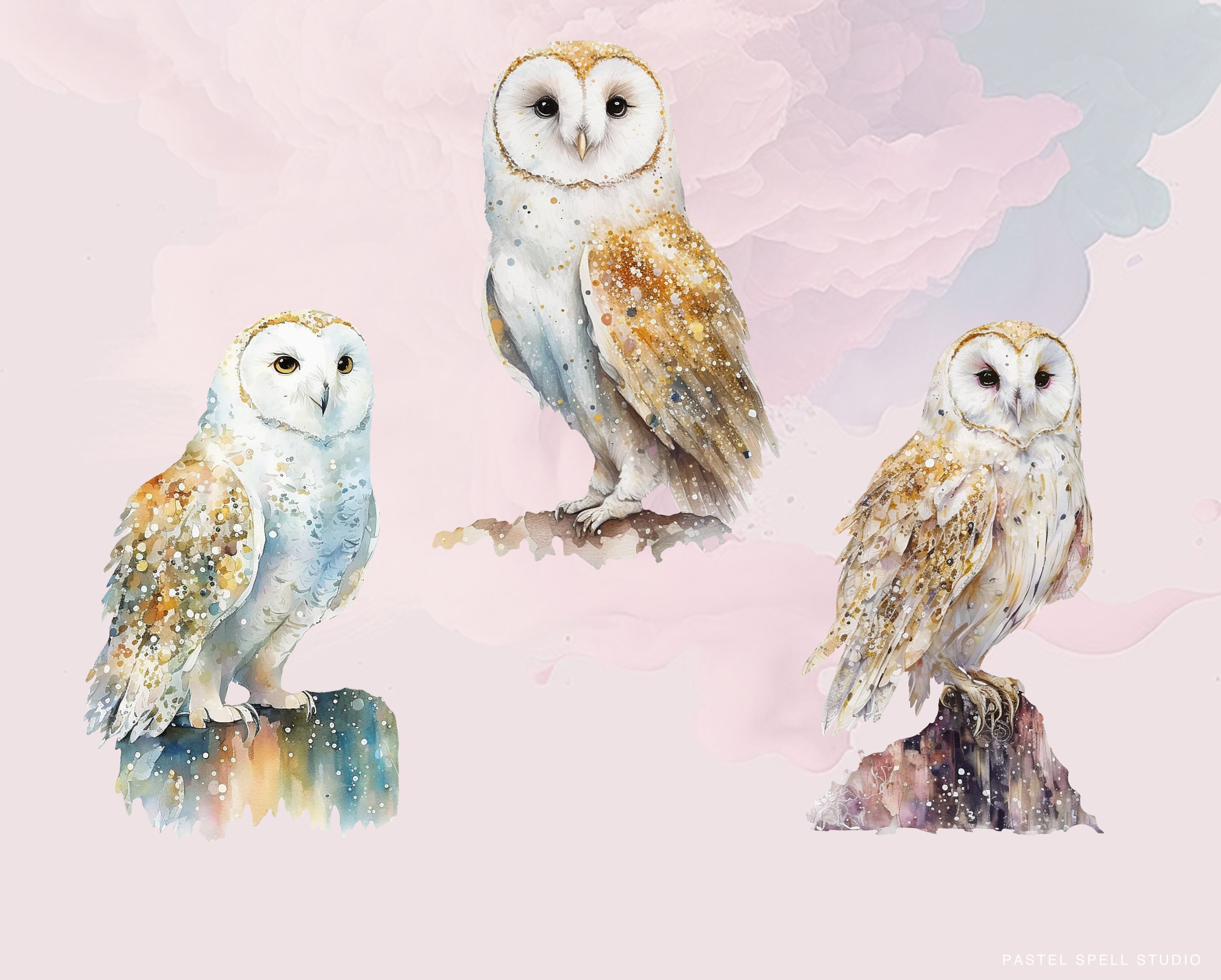 Owl Png, Magical Golden Glitter White Owl Clipart Illustrations, Fairy ...