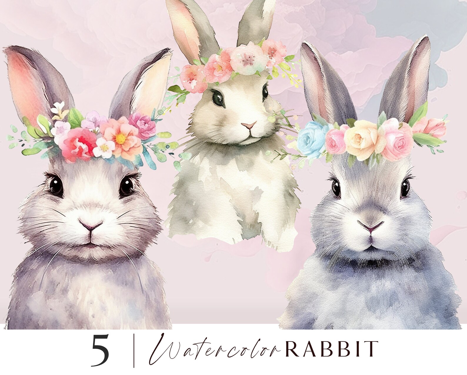 Bunny Face Png, Cute Rabbit With a Flower Crown, Animal Illustration ...