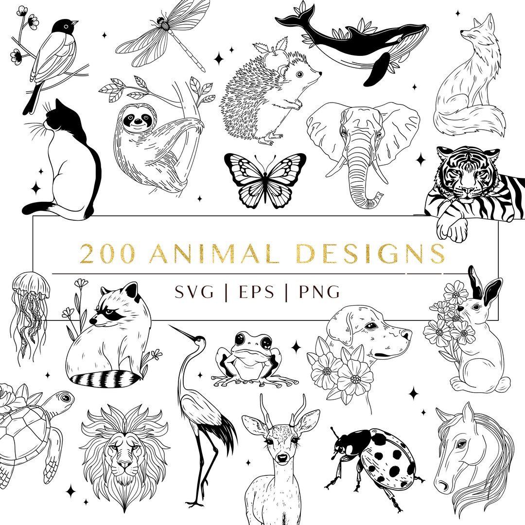 Animal SVG Bundle: 200 Wild & Farm Animal Illustrations (digital ...