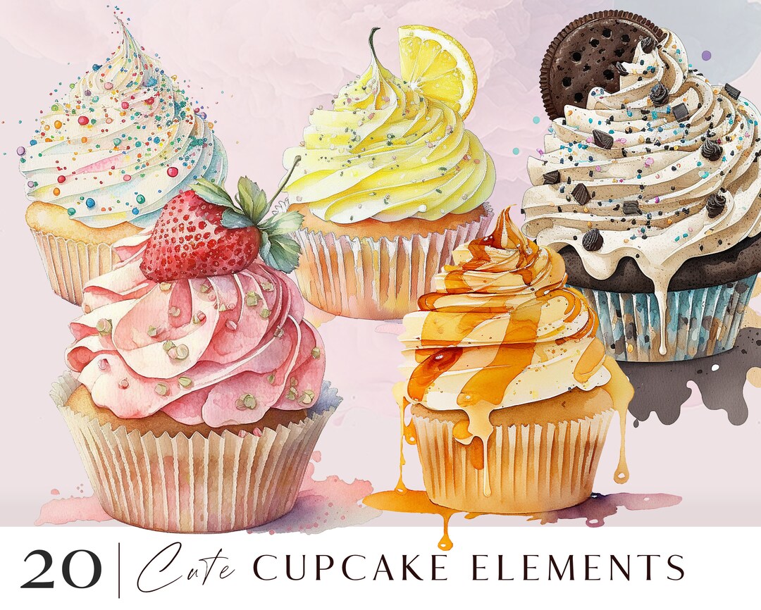 Cute Cupcake Clipart, Baking Clipart, Sweets Png, Watercolor Clipart ...