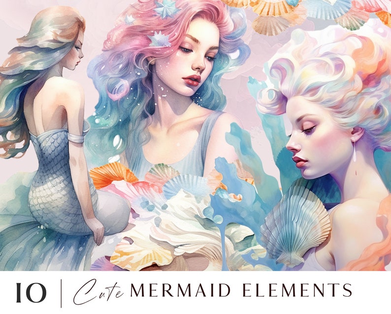 Mermaid Clipart, Magical Watercolor Illustrations, Mystical Underwater ...