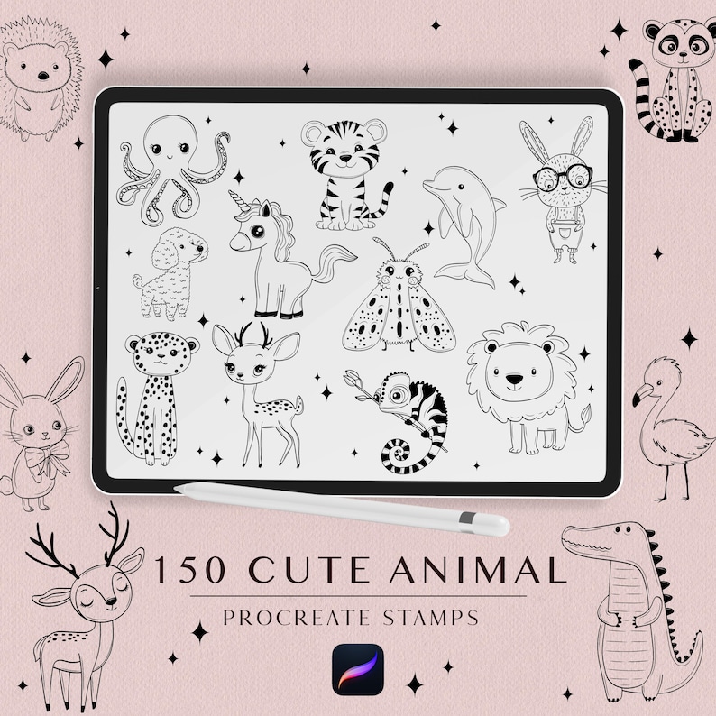 Procreate Animal Stamps, Procreate Brushes, Procreate Stamps, Cute ...