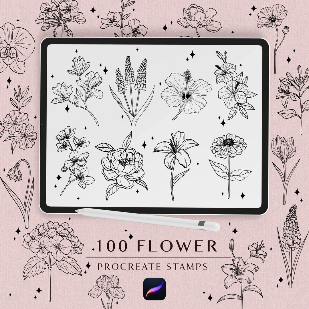 Procreate Flower Stamps, 100 Floral Tattoo Procreate Stamps. Lily ...