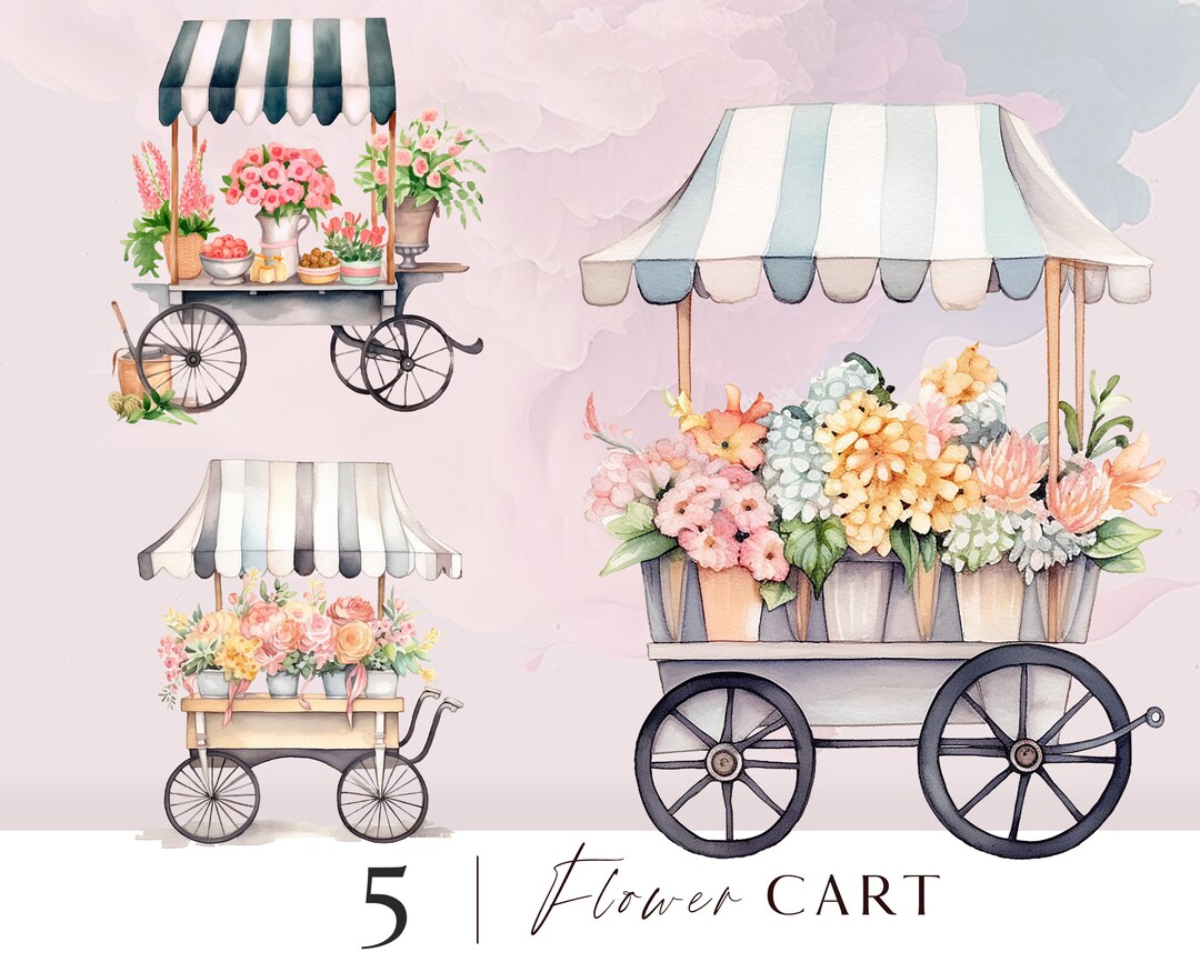 Flower Cart Clipart, Flowers Png, Wildflower in Buckets Clip Art for ...