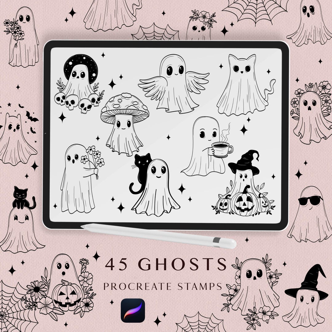 Ghost Procreate Stamps, Spooky Halloween Procreate Brush Set - Etsy