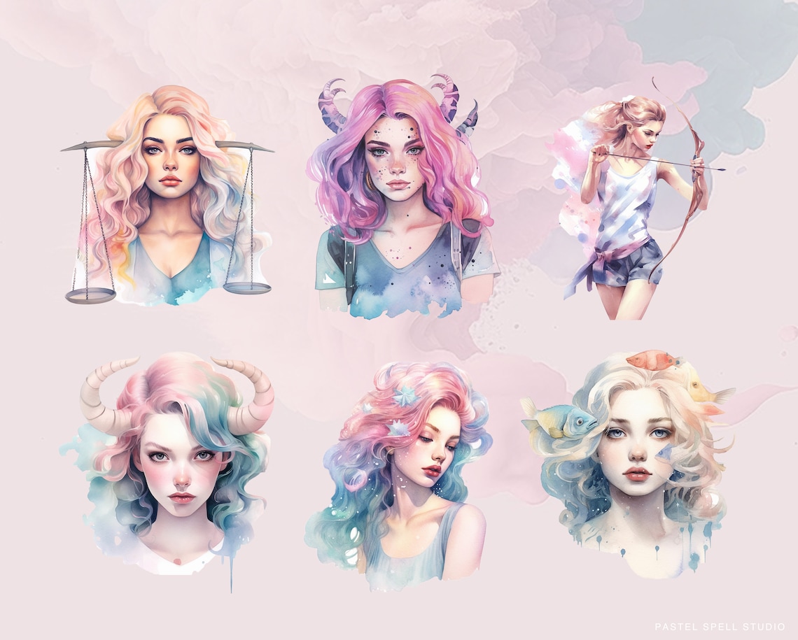 Zodiac Png, Cute Zodiac Signs Portraits Clipart, Magical Astrology ...
