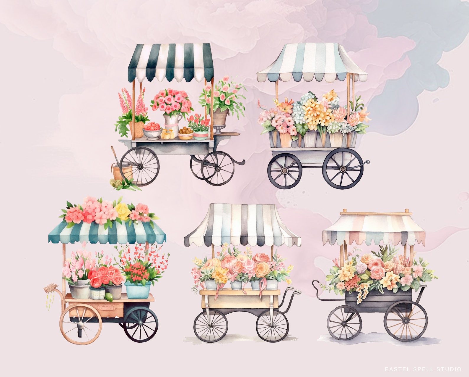 Flower Cart Clipart, Flowers Png, Wildflower in Buckets Clip Art for ...