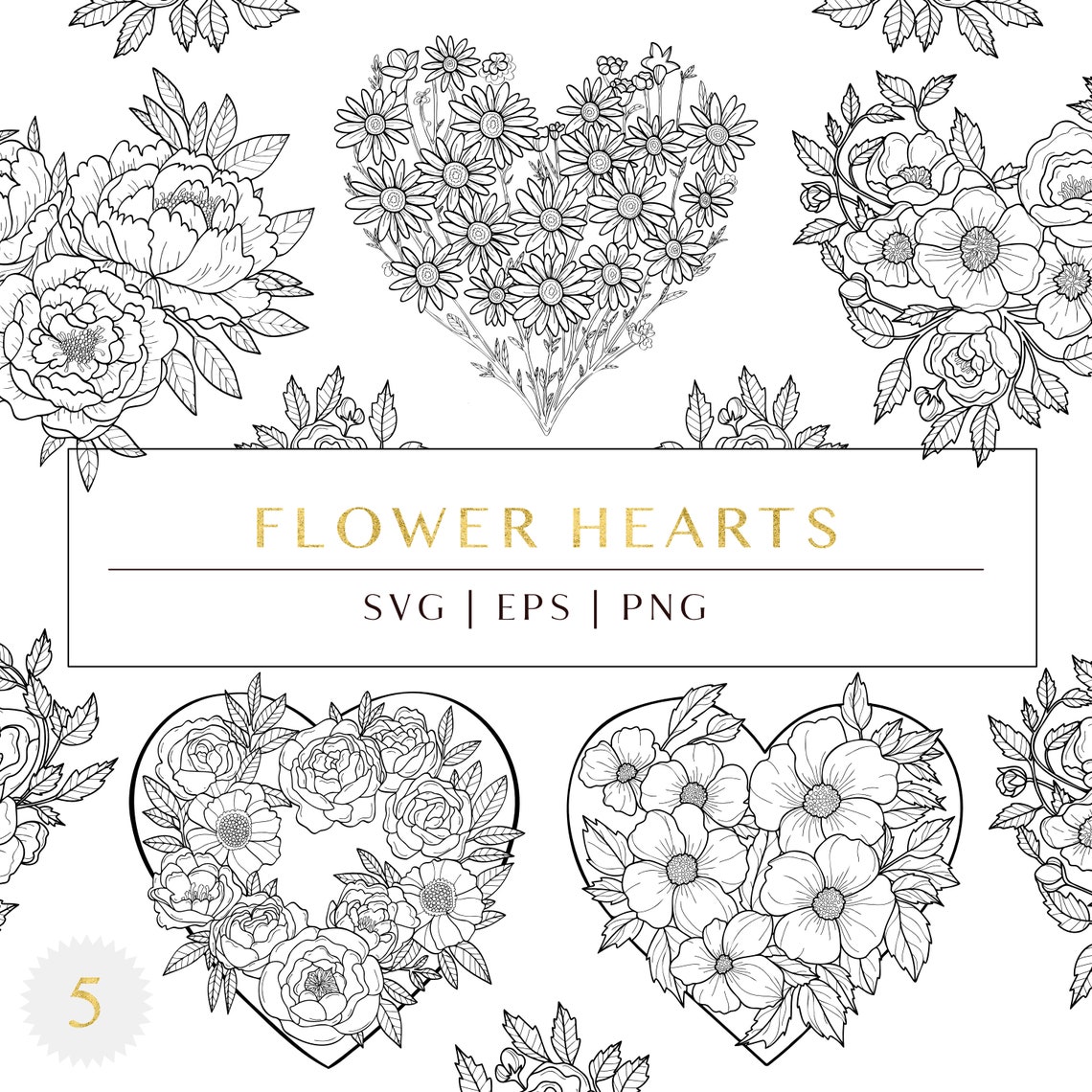 Flower Heart Svg Heart Wreath Svg Rose Peony Daisy and - Etsy