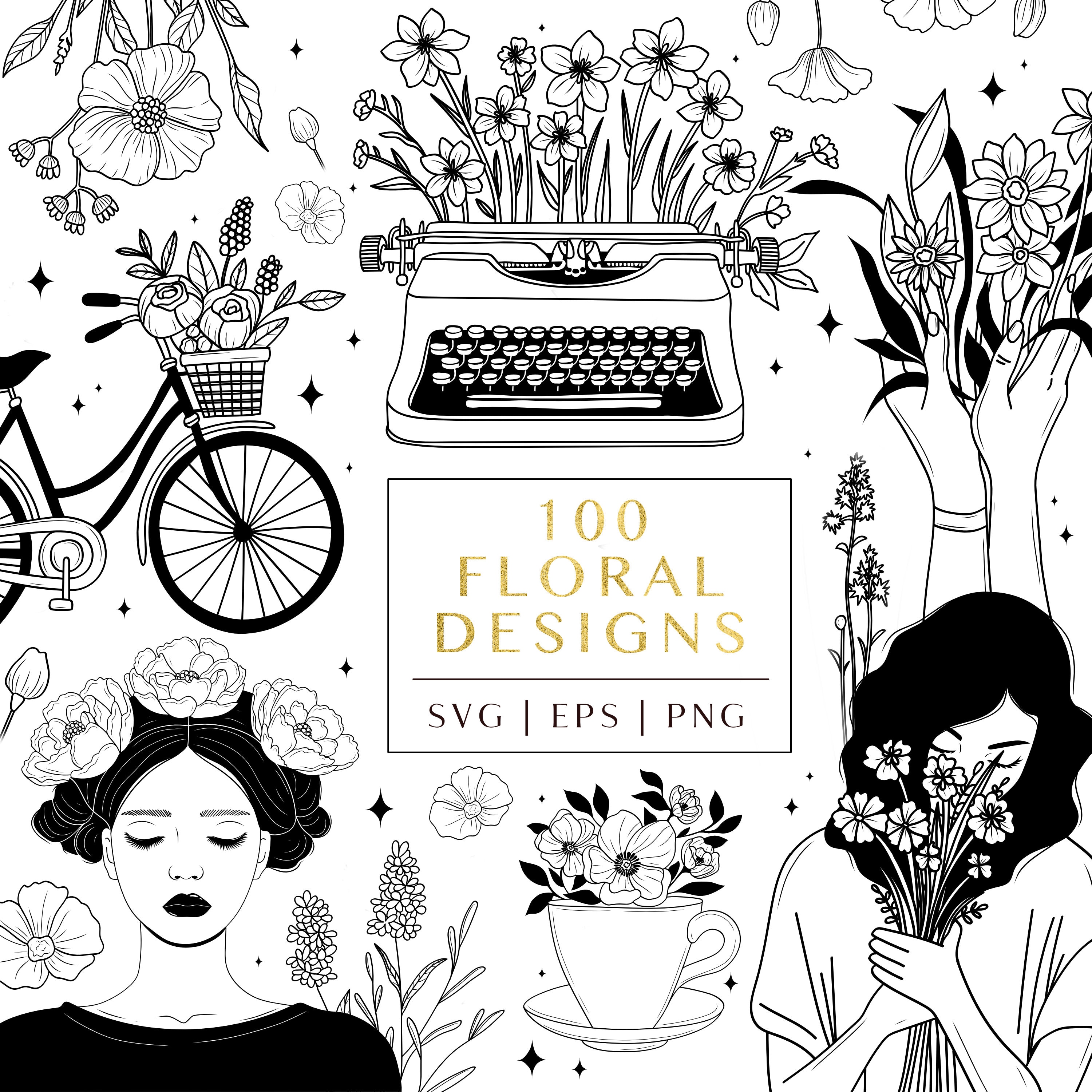 Wildflower Svg, Flowers Svg Bundle, Flower Bouquet Svg, 100 Cute Floral ...
