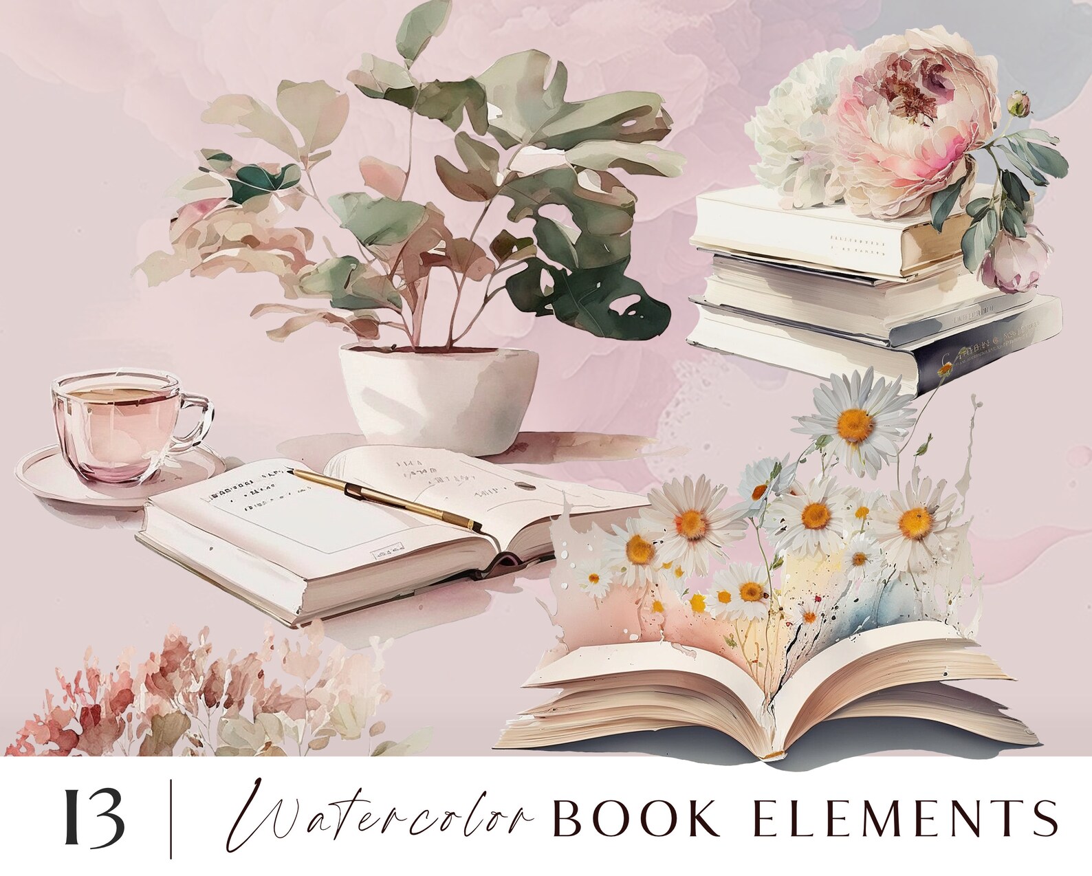 Book Clipart, Watercolor Clipart Bundle, Reading Books Png, Book Lovers ...