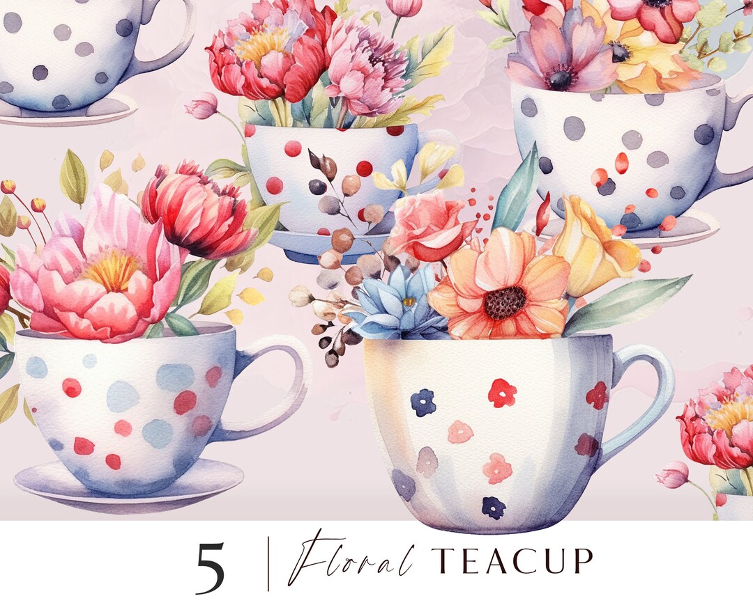 Tea Party Clipart, Vintage Tea Cup Clipart Png, Polka Dot Teacups With ...