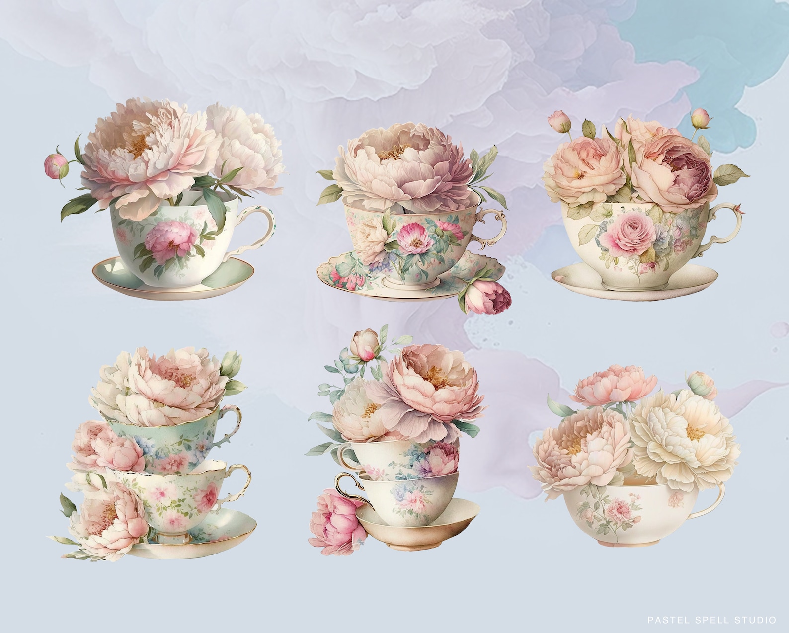 Vintage Tea Cup Clipart Png, Tea Party Clipart, Teacup, Peonies and ...