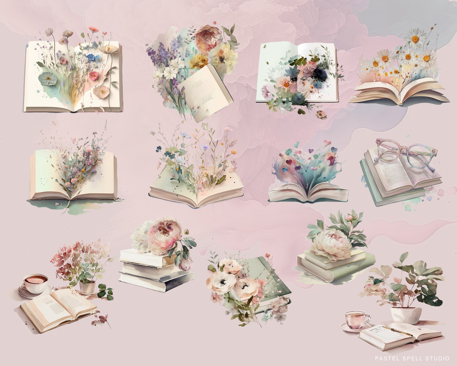 Book Clipart, Watercolor Clipart Bundle, Reading Books Png, Book Lovers ...