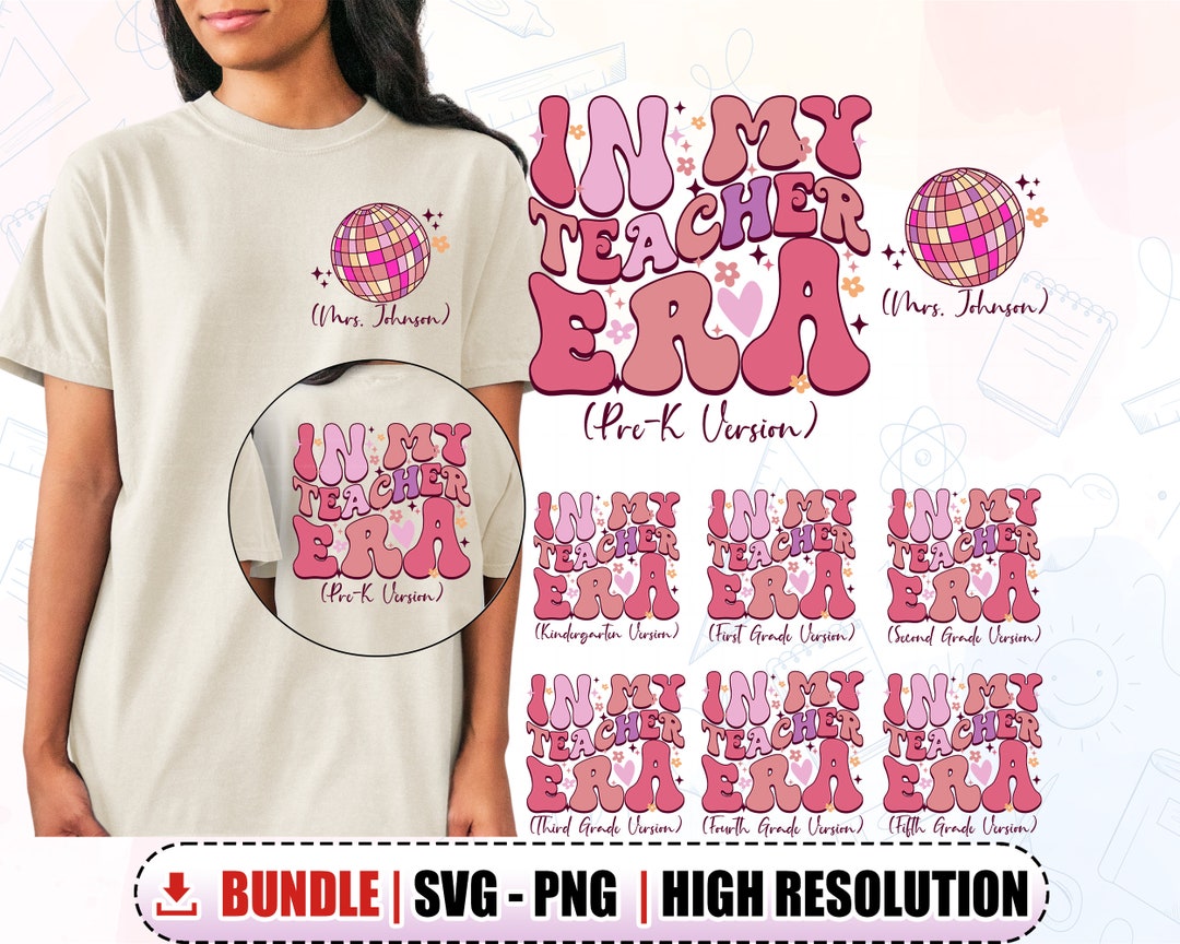 In My Teacher Era Pink Bundle PNG SVG, Vintage Teacher Png, School ...