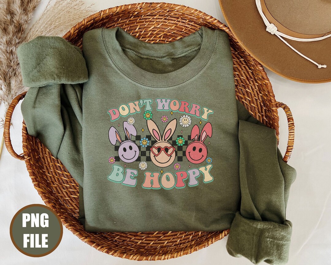 Retro Dont Worry Be Hoppy PNG, Checkered Easter Bunny Png Sublimation ...