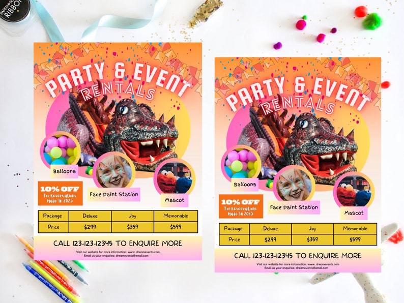 DIY Kids Party Rental Services Flyer | Customizable Party Flyer ...