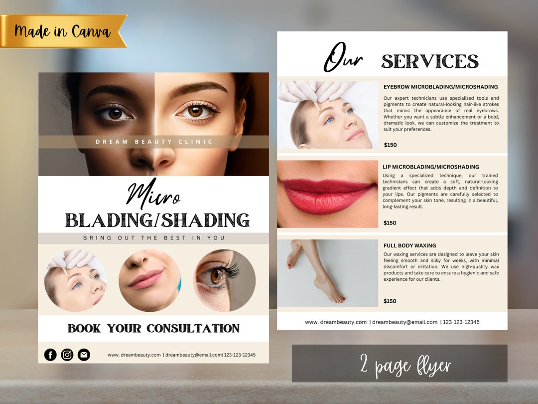 2 Page PMU Beauty Flyer | Editable Microblading Microshading Flyer ...