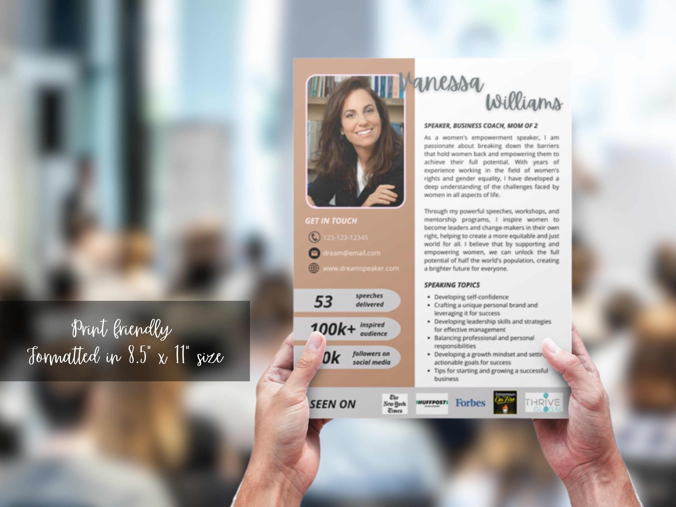 One Page Speaker Sheet | Editable Speaker Sheet | Customizable Speaker ...