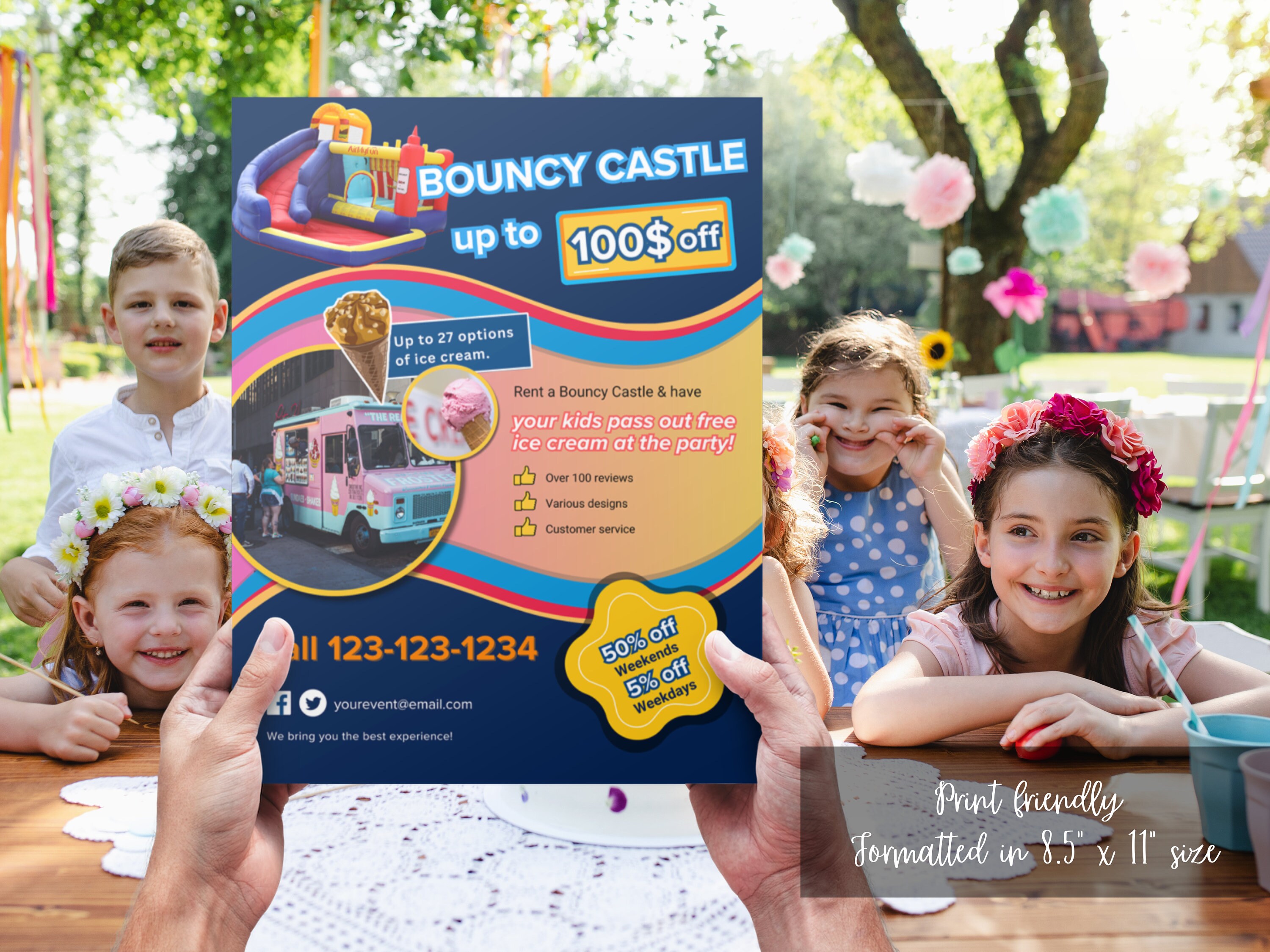 DIY Kids Party Rental Services Flyer | Customizable Party Flyer ...