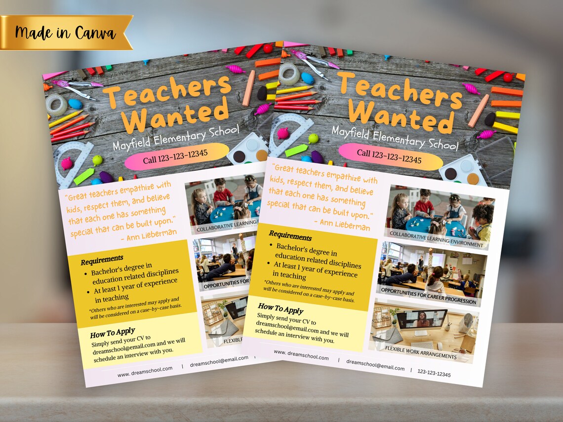 Teachers Wanted Flyer | Editable Elementary School Teacher Flyer ...