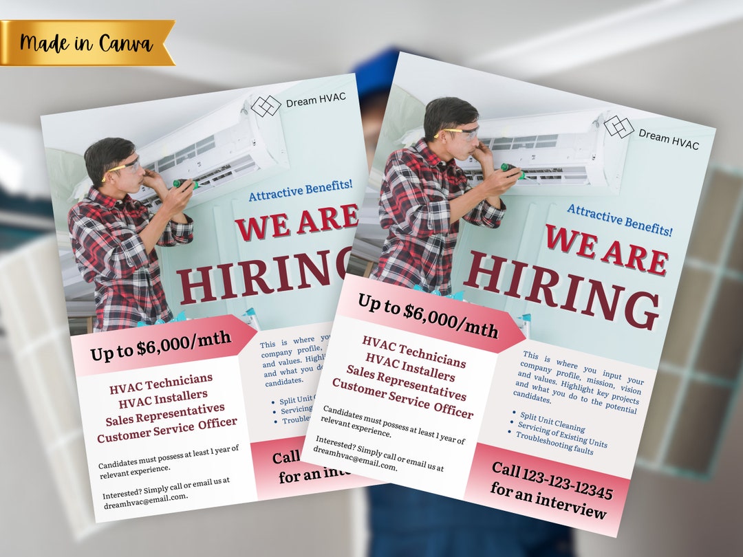 We Are Hiring Hvac Flyer | Customizable Hvac Hiring Flyer | CANVA We ...