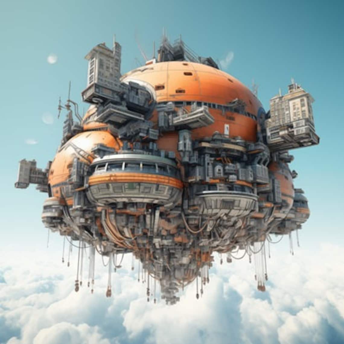 Flying Cities in Sky, 10 Images 4096x4096, Clipart, Instant Digital ...