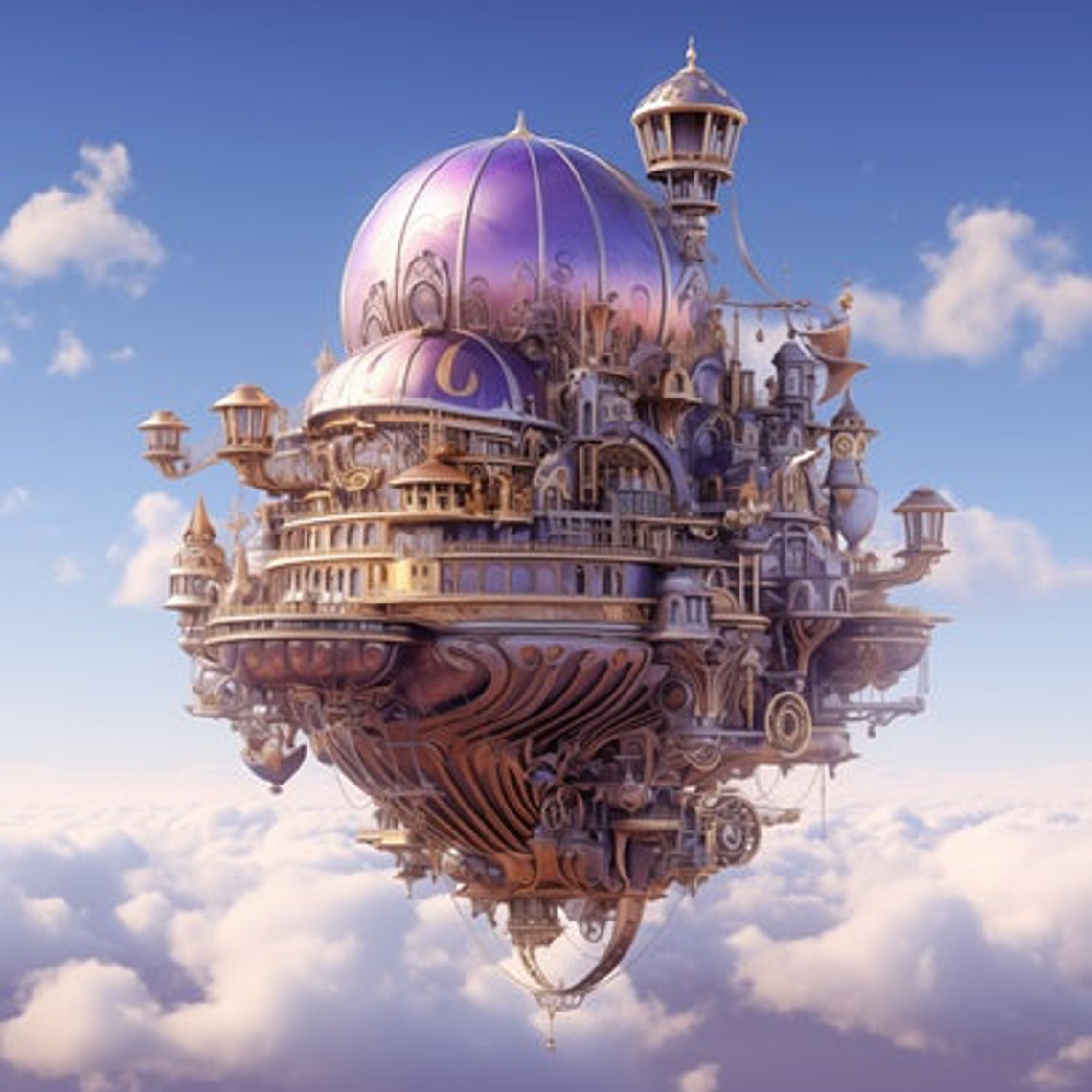 Flying Cities in Sky, 10 Images 4096x4096, Clipart, Instant Digital ...