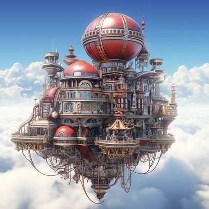 Flying Cities in Sky, 10 Images 4096x4096, Clipart, Instant Digital ...