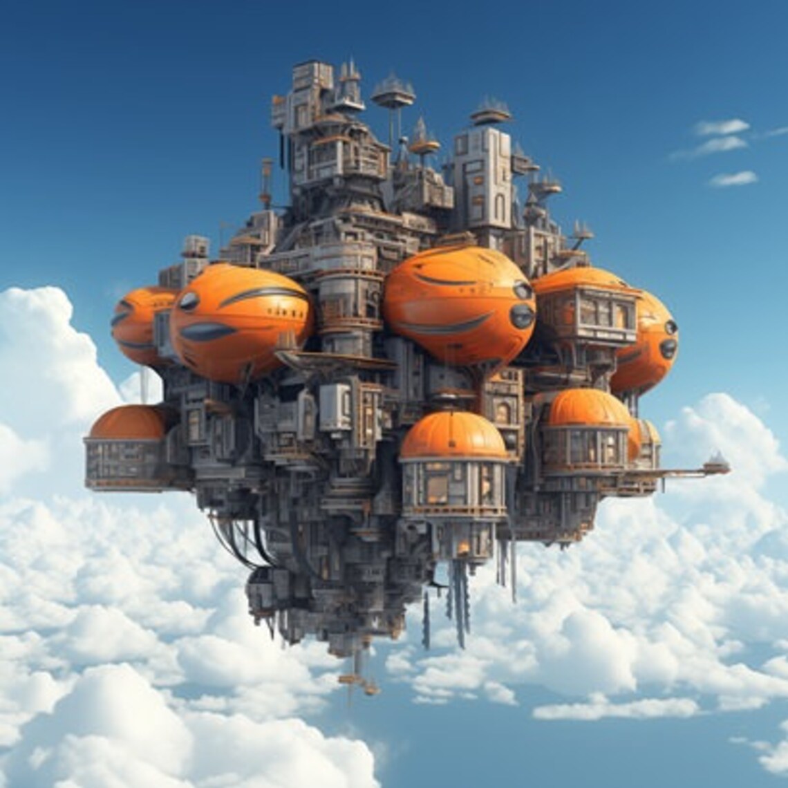 Flying Cities in Sky, 10 Images 4096x4096, Clipart, Instant Digital ...