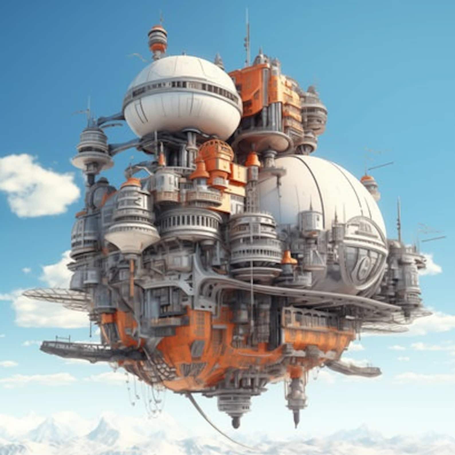 Flying Cities in Sky, 10 Images 4096x4096, Clipart, Instant Digital ...