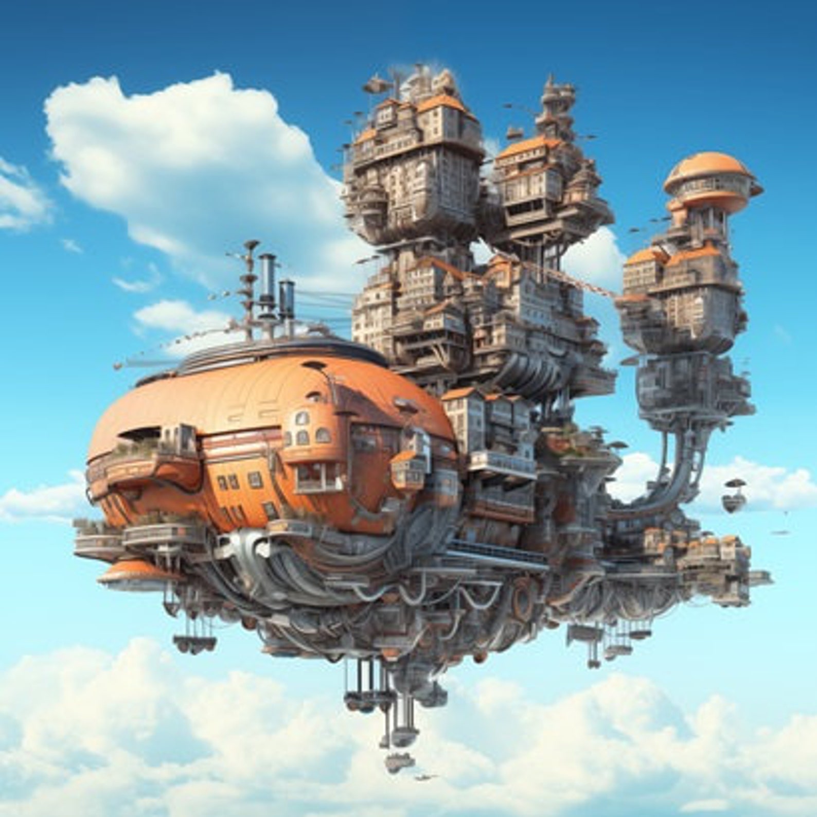 Flying Cities in Sky, 10 Images 4096x4096, Clipart, Instant Digital ...