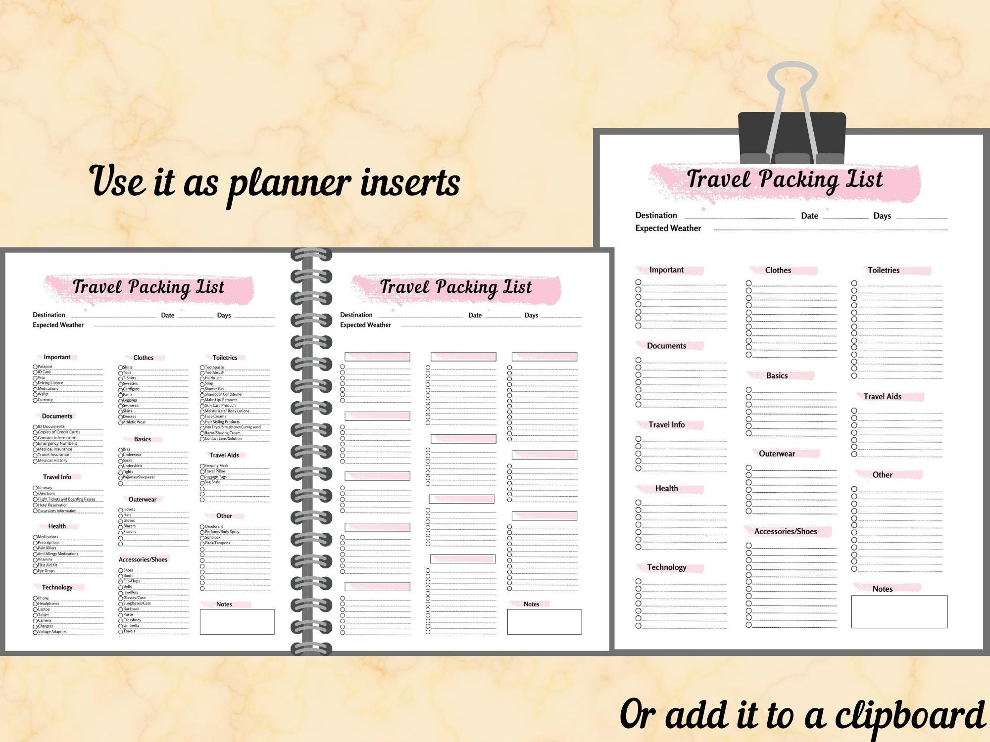 EDITABLE Digital Travel Packing List Bundle, Printable Vacation Packing ...