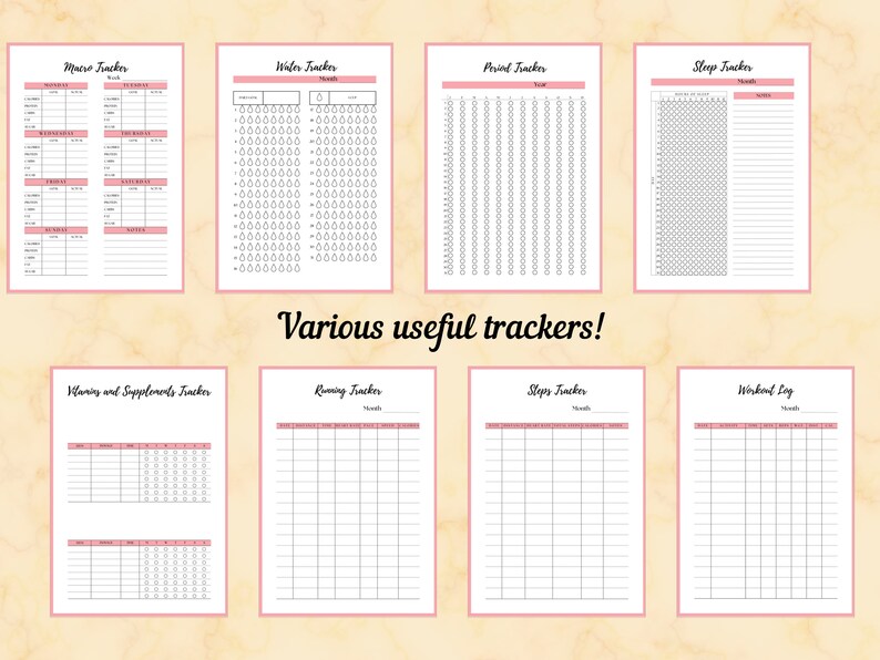 Pink Fitness Planner Printable, Girly Workout Journal Digital, Feminine ...
