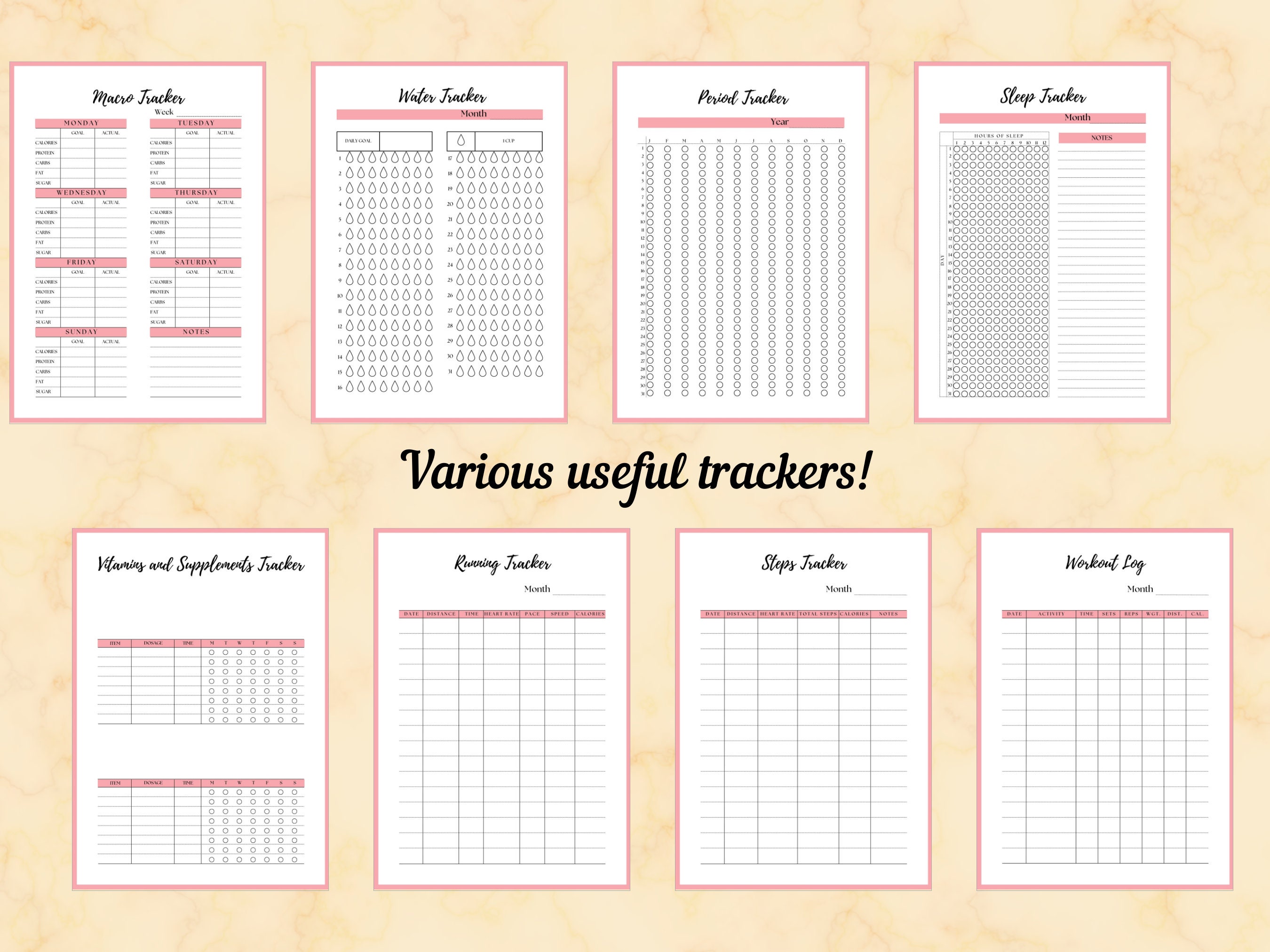 Pink Fitness Planner Printable, Girly Workout Journal Digital, Feminine ...