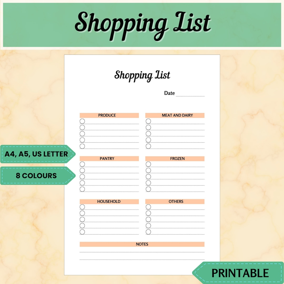 Shopping List Printable, Grocery Shopping List Digital, Menu Planner ...