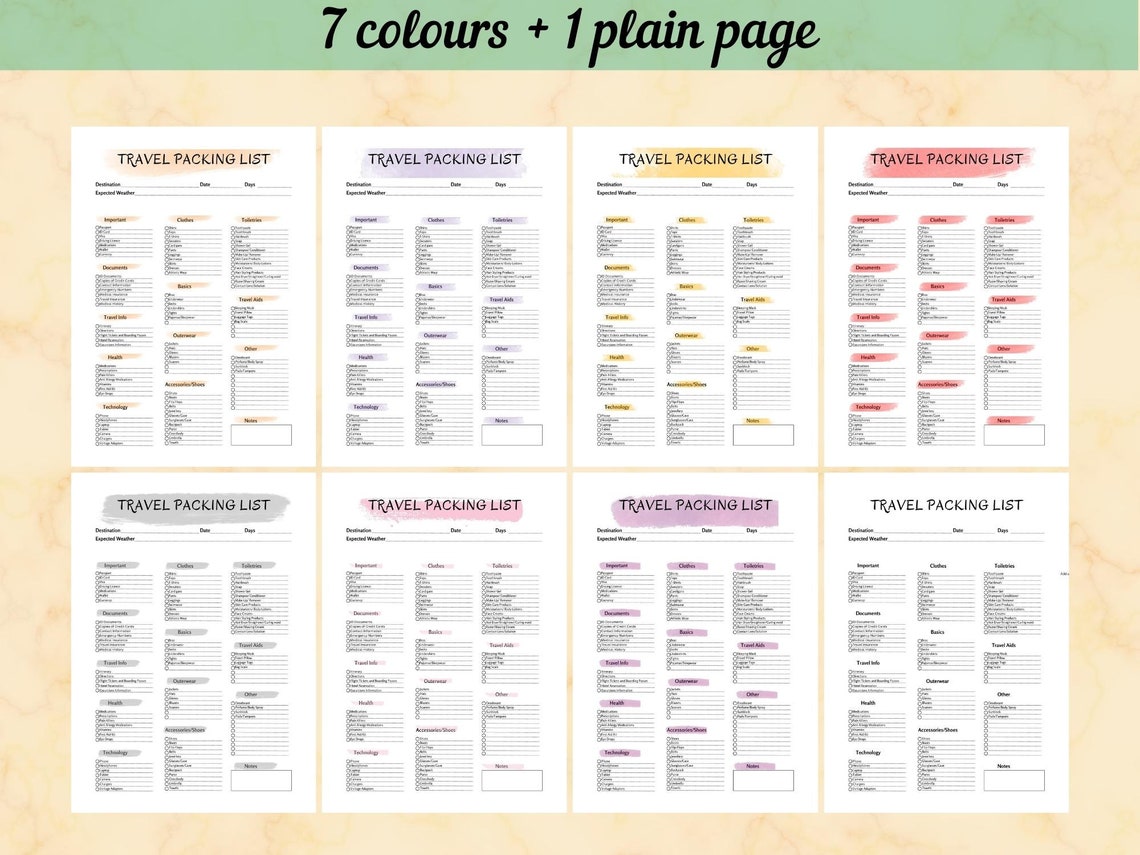 Travel Packing List Printable Bundle, Vacation Packing List Digital ...