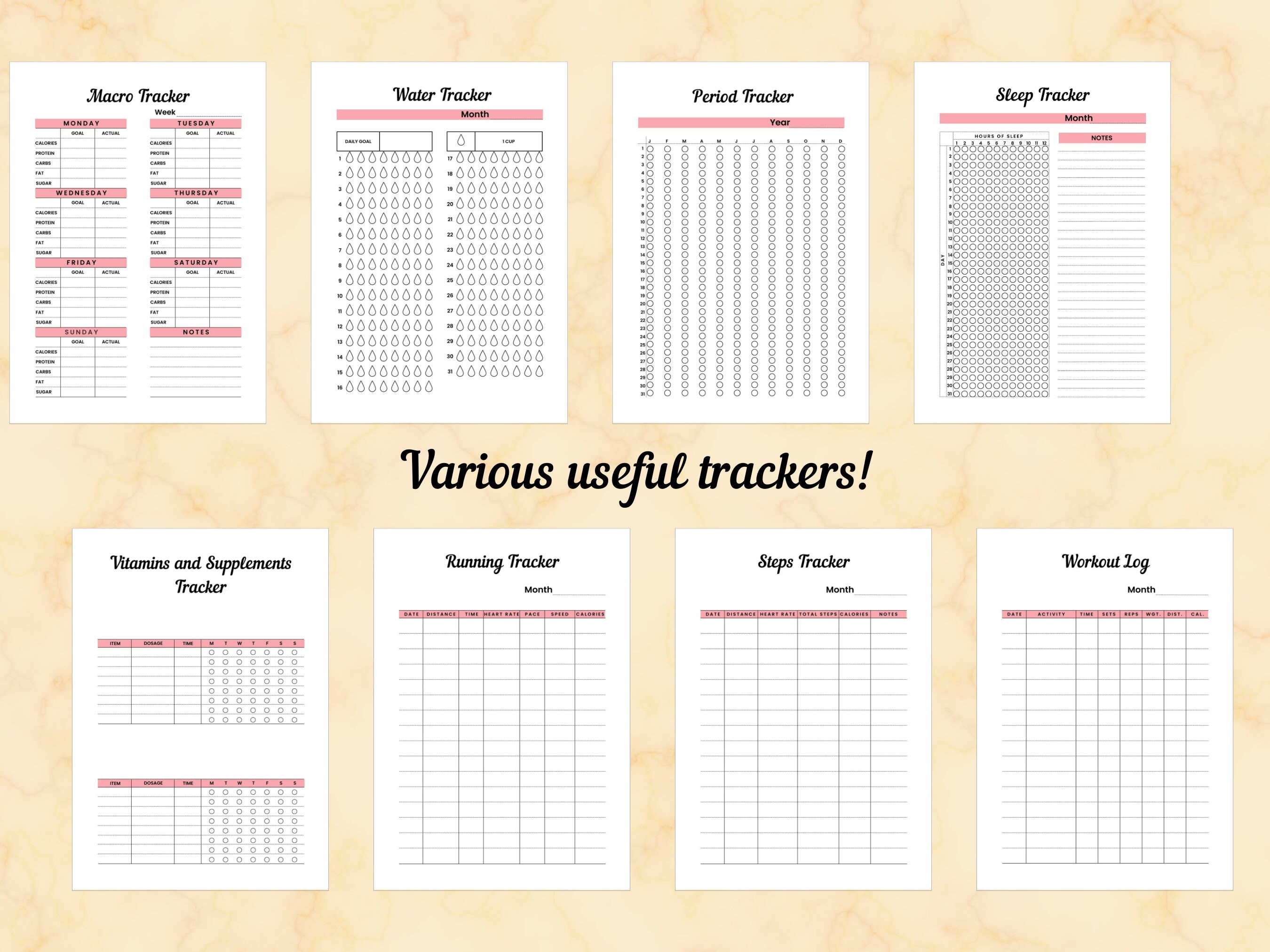 Pink Fitness Planner Printable, Workout Journal Digital, Weight Loss ...