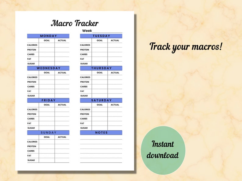 Macros Tracker Printable, Fitness Planner Digital, Calories Tracker PDF ...