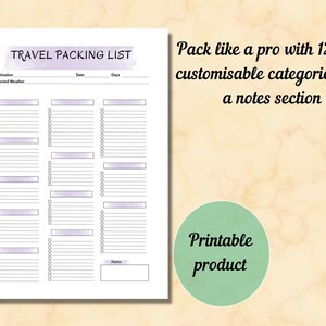 Travel Packing List Printable, Vacation Packing List Digital ...