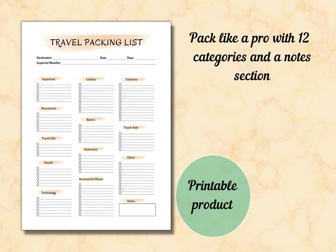 Travel Packing List Printable Bundle, Vacation Packing List Digital ...