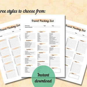 EDITABLE Digital Travel Packing List Bundle, Printable Vacation Packing ...