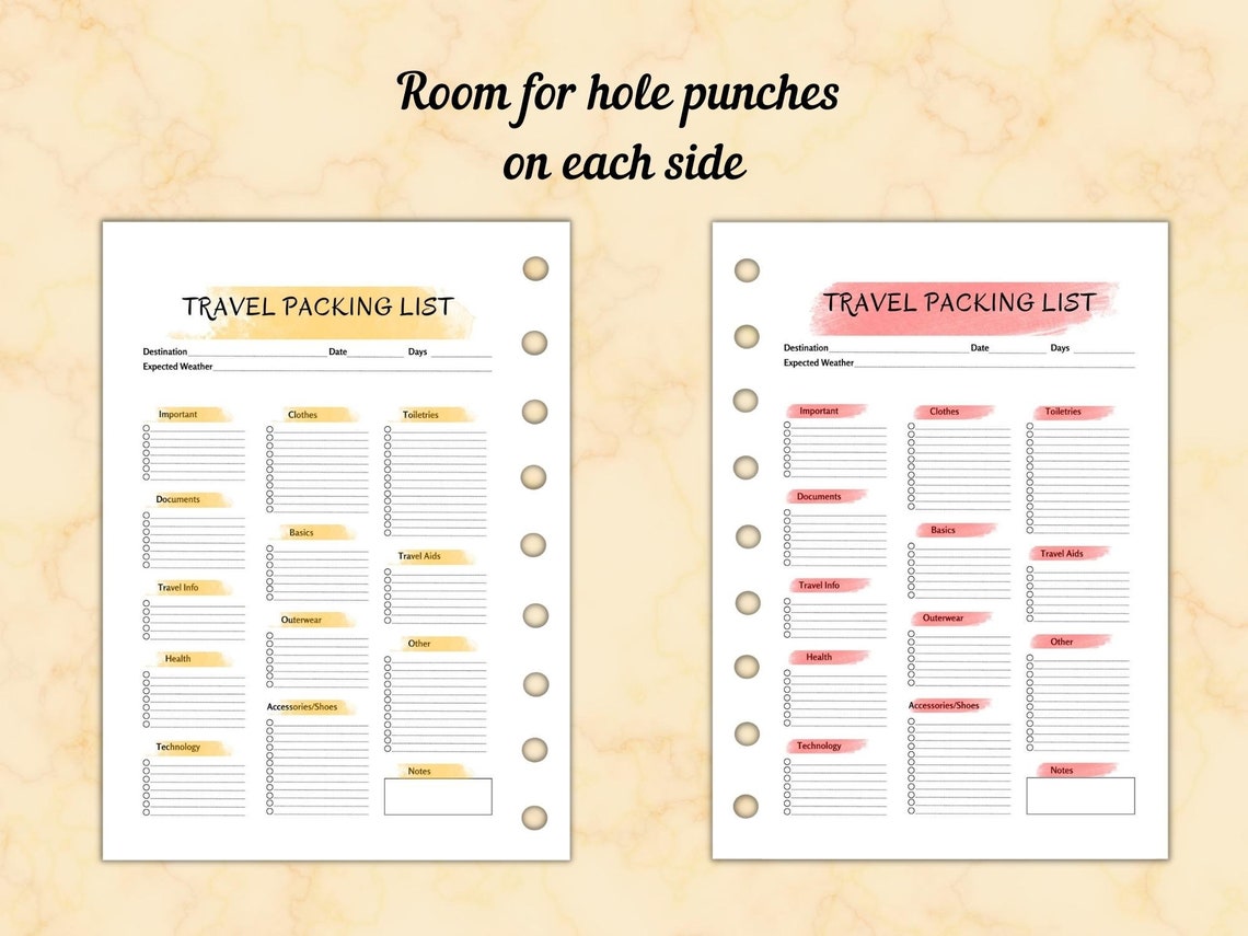 Travel Packing List Printable, Vacation Packing List Digital, in Orange ...