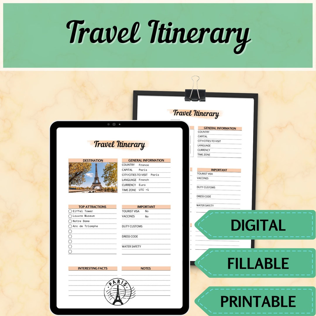 Travel Itinerary Digital, Trip Itinerary Printable, Editable Itinerary ...