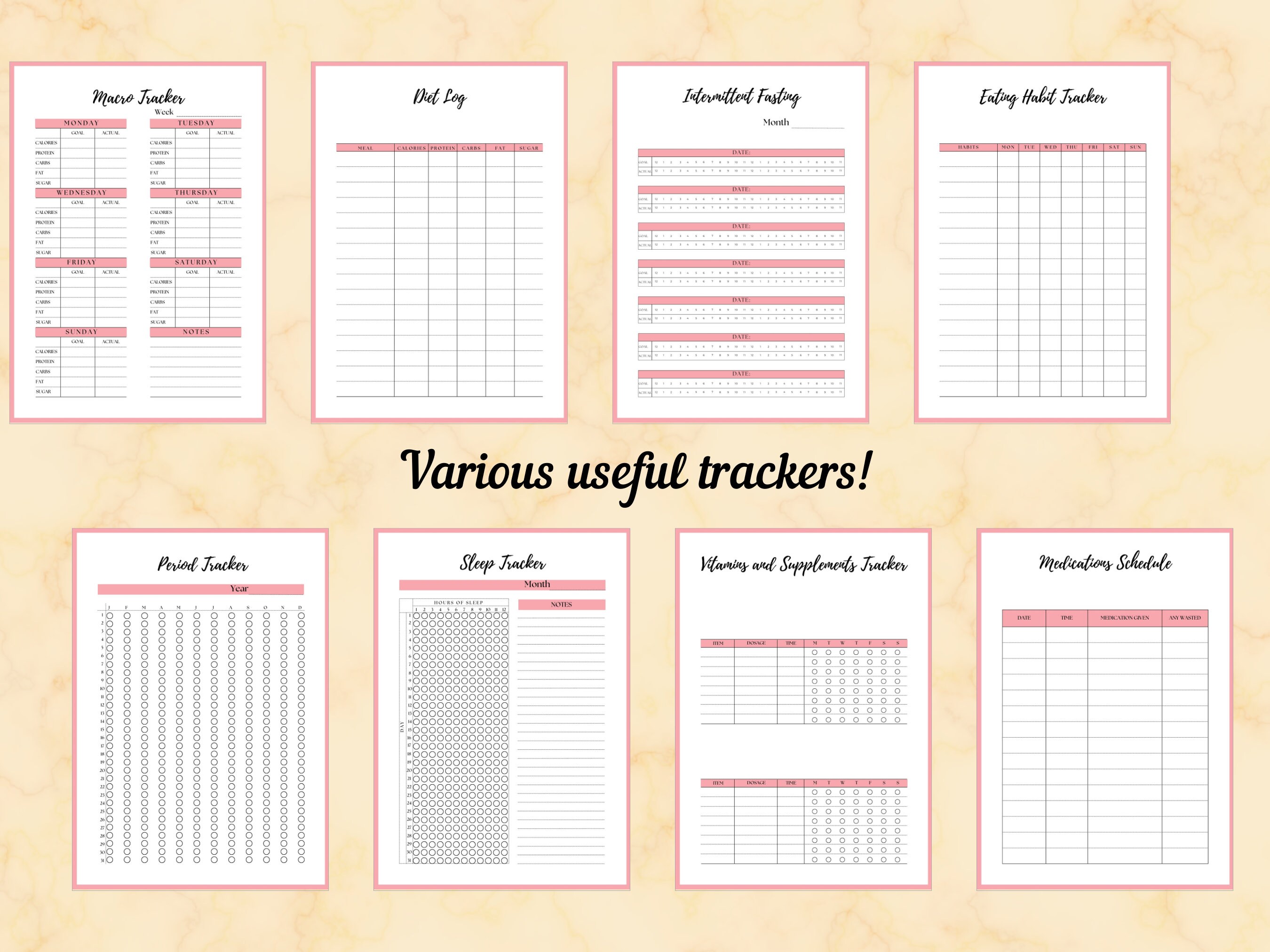 Pink Nutrition Planner Printable, Girly Nutrition Tracker Digital ...