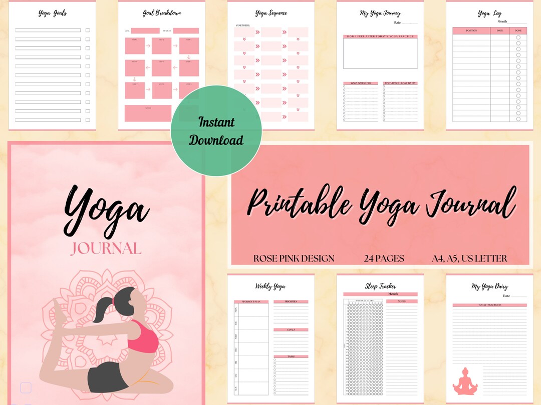 Pink Yoga Journal Printable, Girly Yoga Planner Digital, Feminine ...