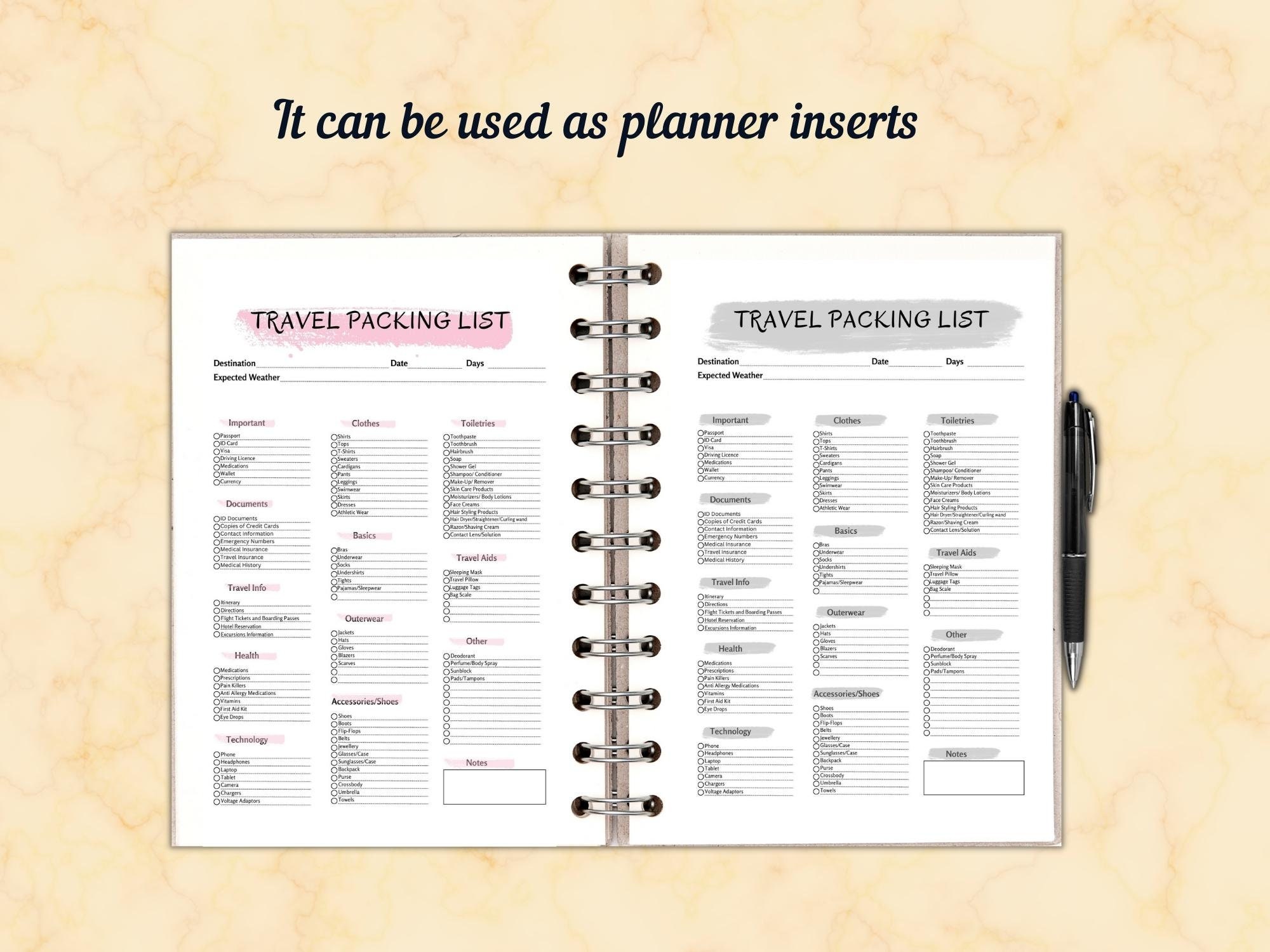 Travel Packing List Printable, Vacation Packing List Digital, Prefilled ...