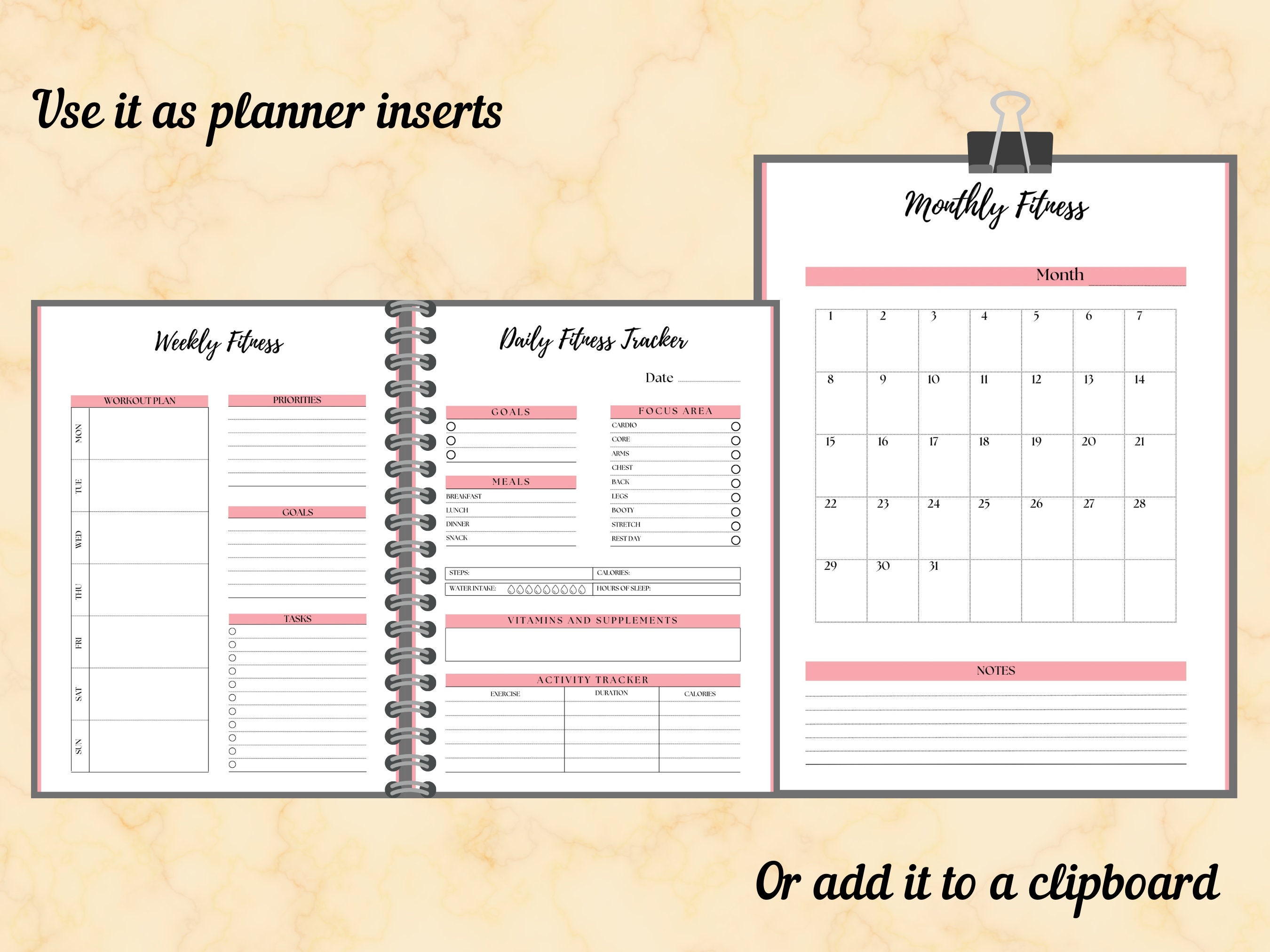 Pink Fitness Planner Printable, Girly Workout Journal Digital, Feminine ...