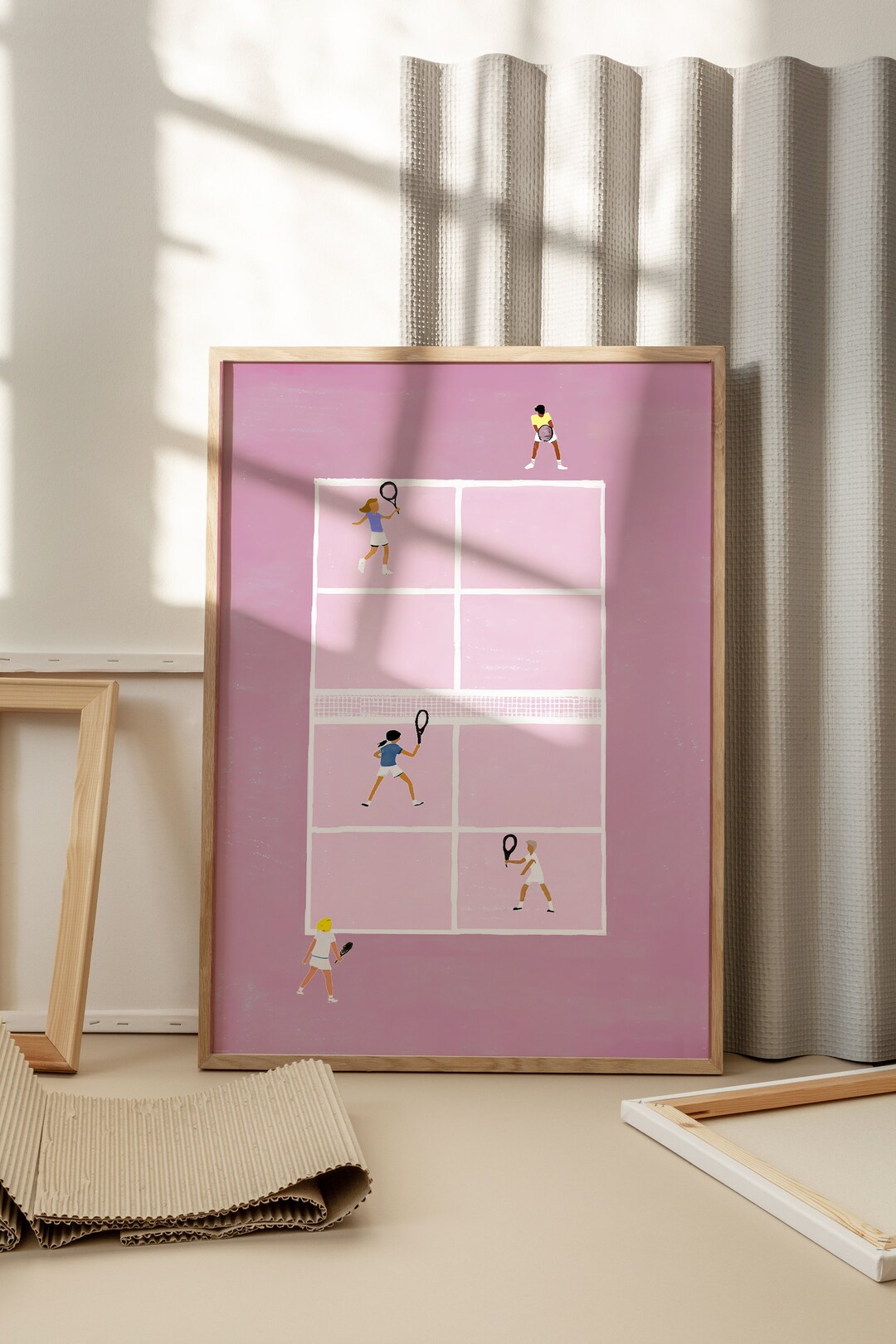Tennis Wall Art, Pink Sports Illustration, Minimalist Wall Decor ...