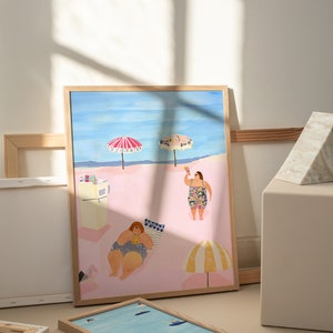 Quirky Summer Beach Art Print Fun, Whimsical Beach Decor Colorful ...