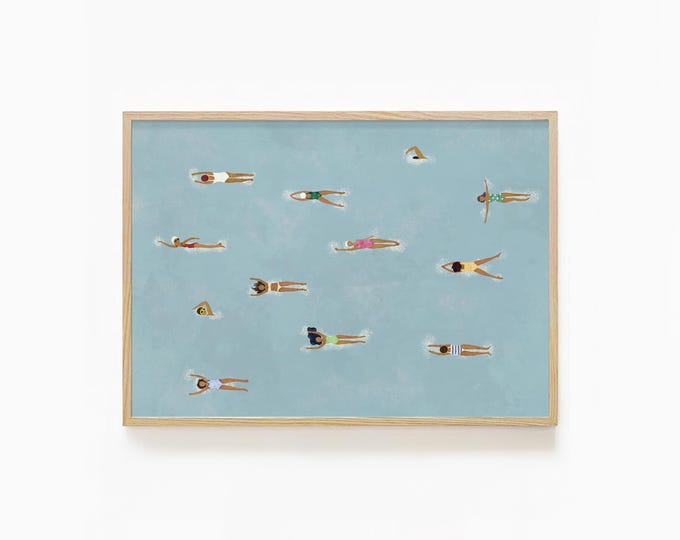 Swimming in Watercolor Art | Tiny People Swimming Pool Print | Summer ...